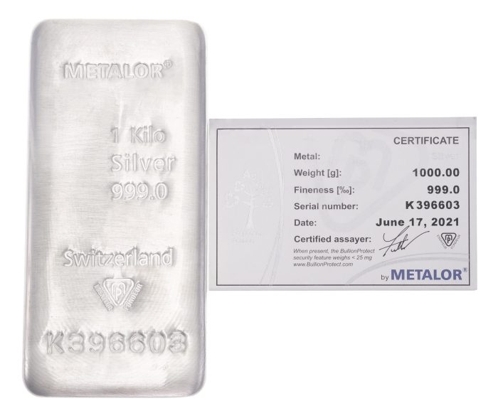 Metalor 1kg 999 Silver Bar - Lois Bullion